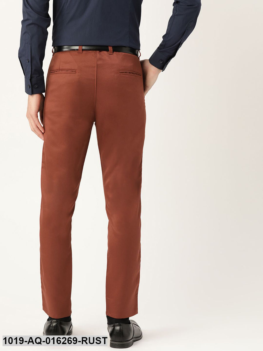 Buy Men's Cotton Blend Rust Solid Formal Trousers - Sojanya Online at ...