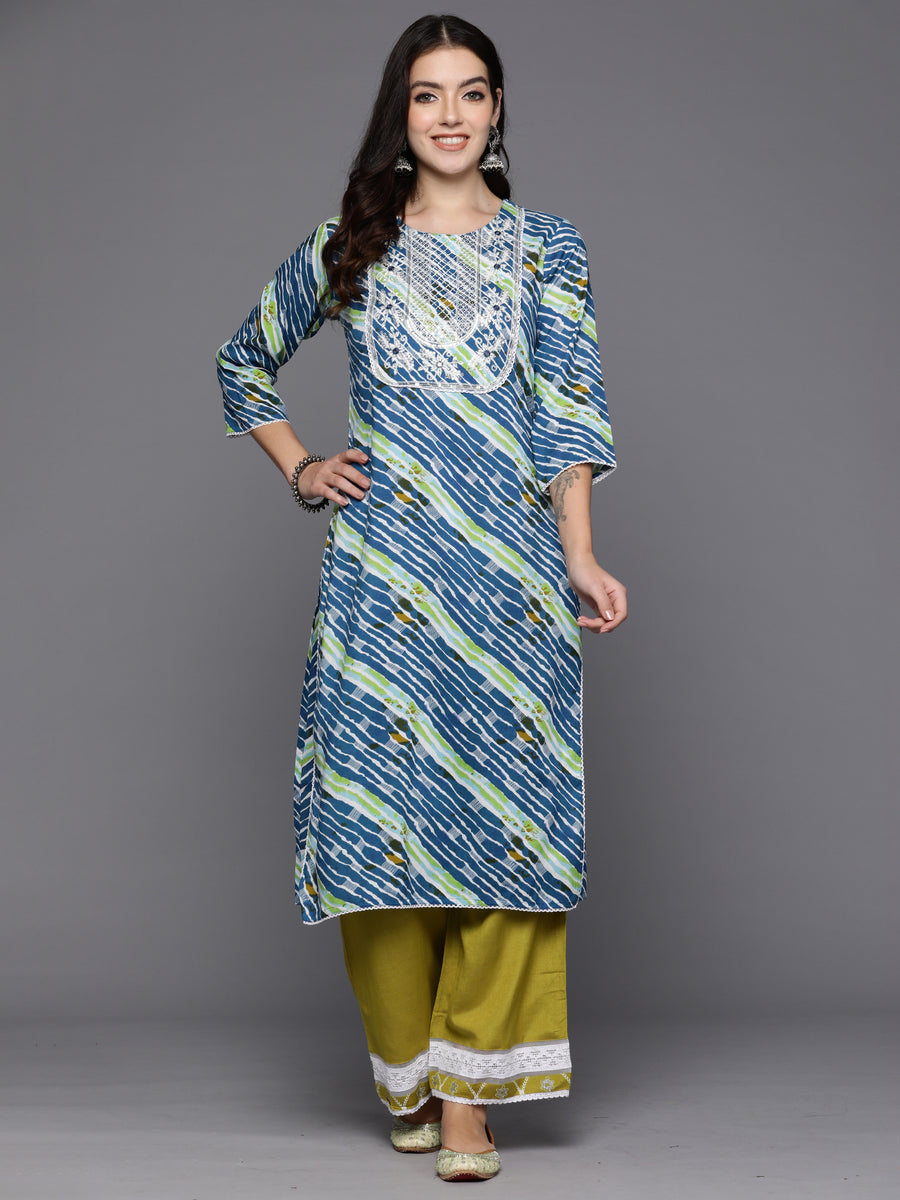 Women's Blue Printed Straight Kurtas - Indo Era – Trendia