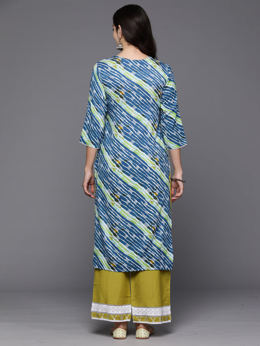 Women's Blue Printed Straight Kurtas - Indo Era – Trendia