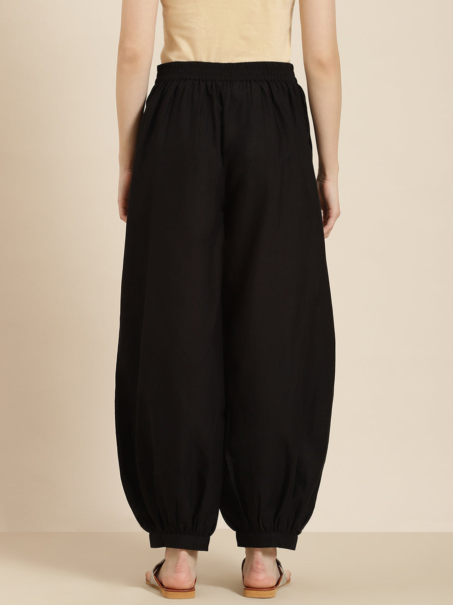 Women's Black Cotton Flex Solid Stylized Dhoti Pant – Trendia