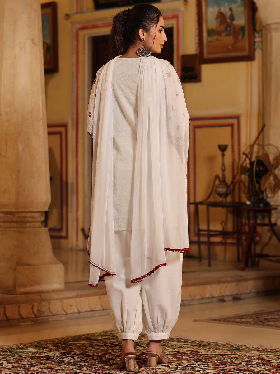 Women's Multi-Coloured Cotton Dobby Embroidered Kurta, Pathani Salwar ...