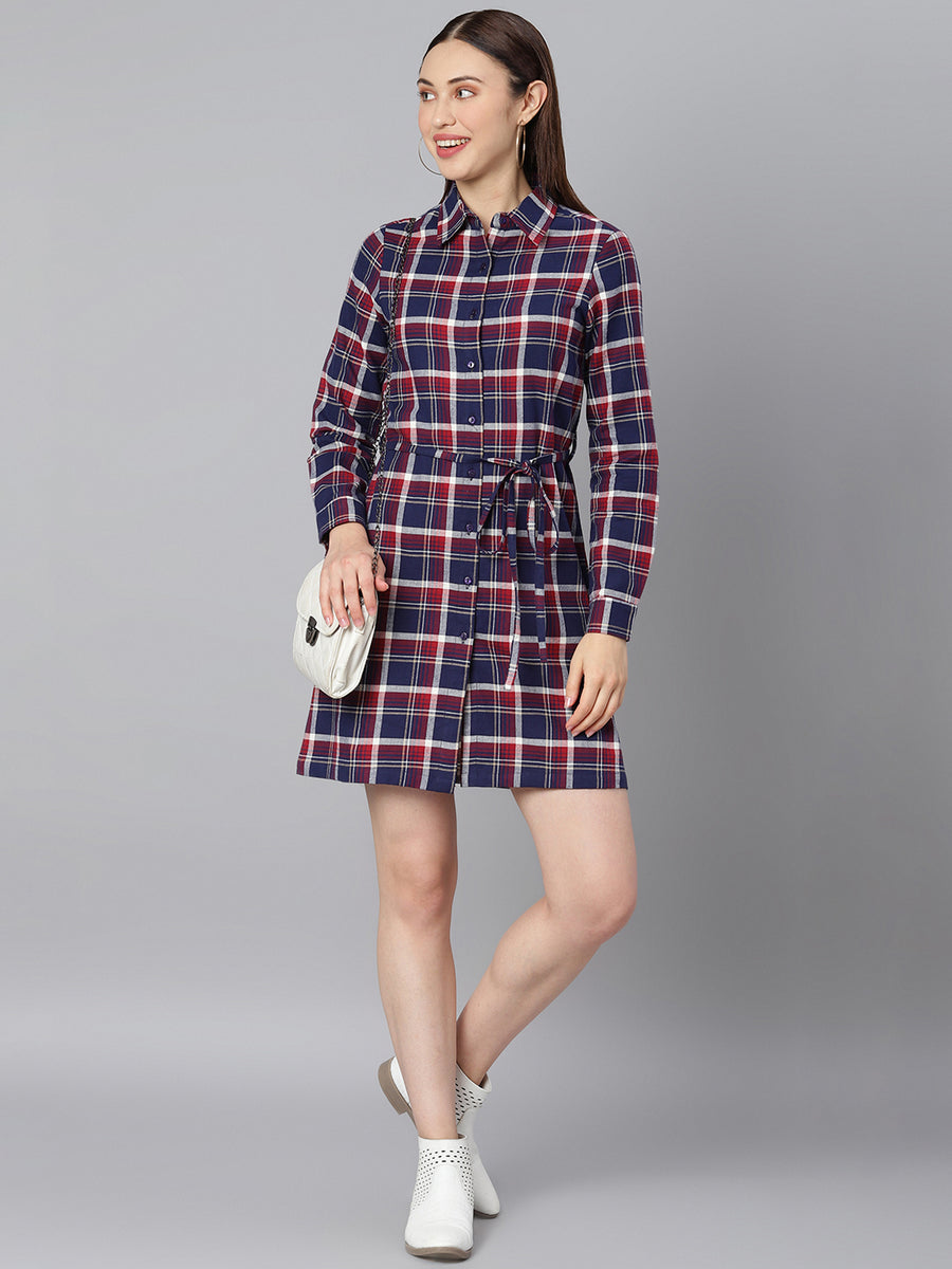 Women's Cotton Pink Check Shirt Dress – Trendia