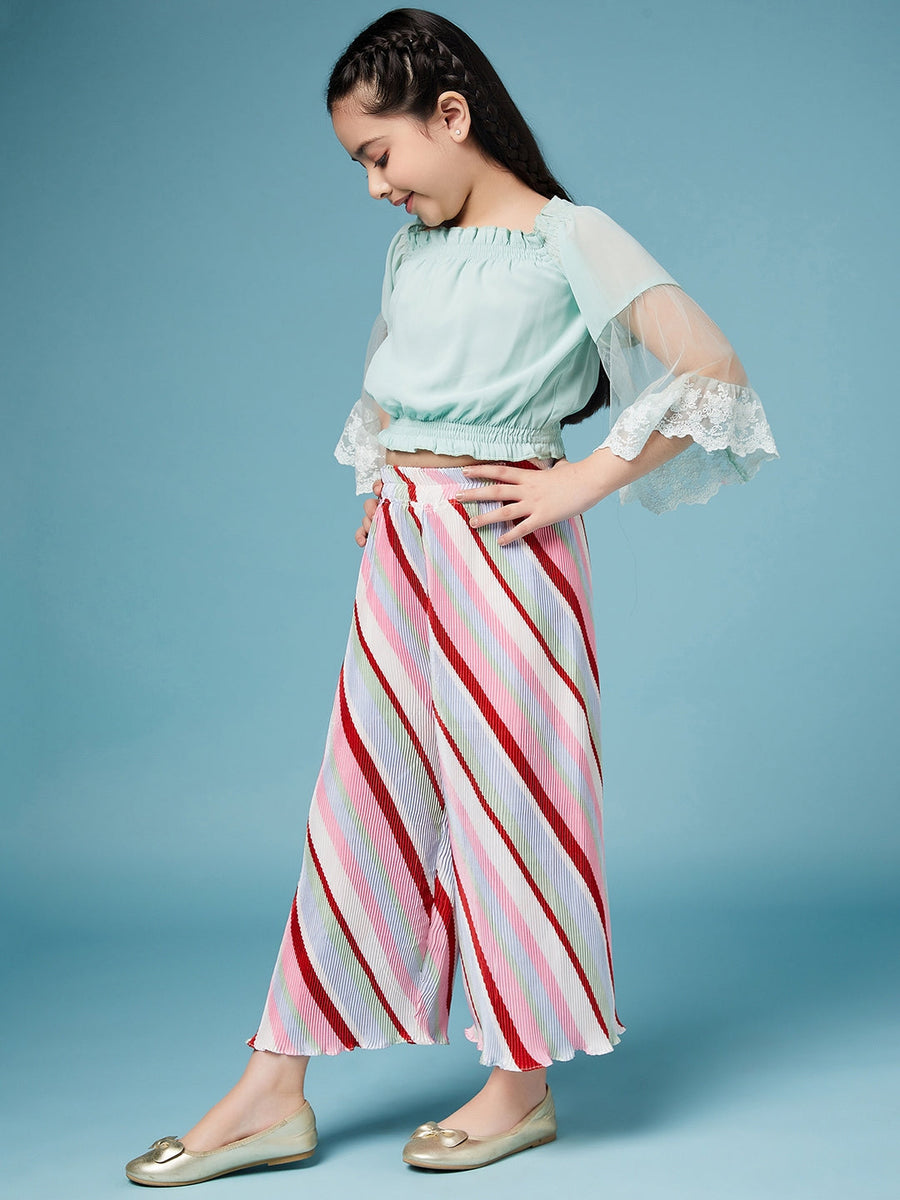 Girls Square Neck Top With Striped Palazzos – Trendia