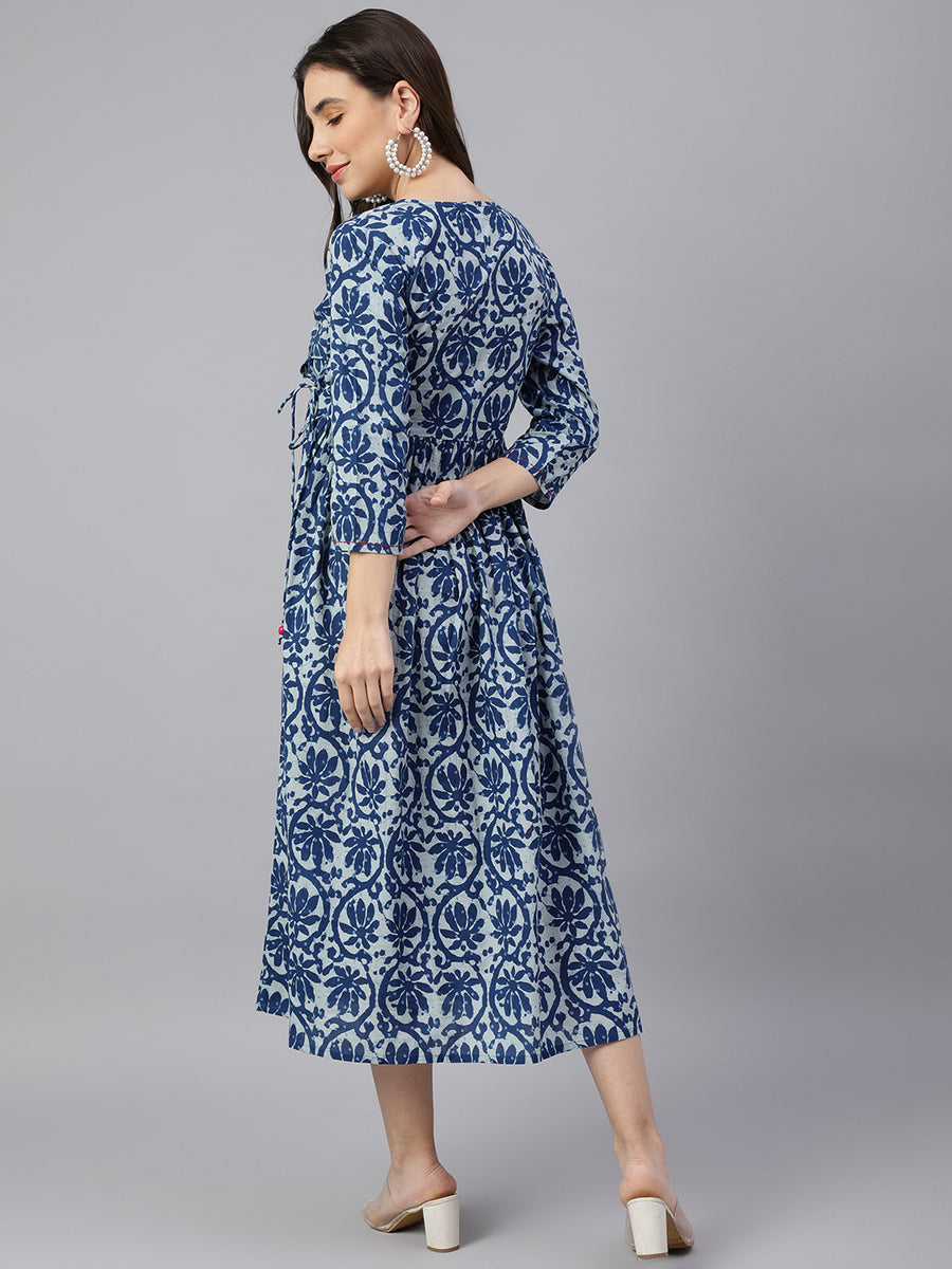 Women's Indigo Floral Print Dress – Trendia