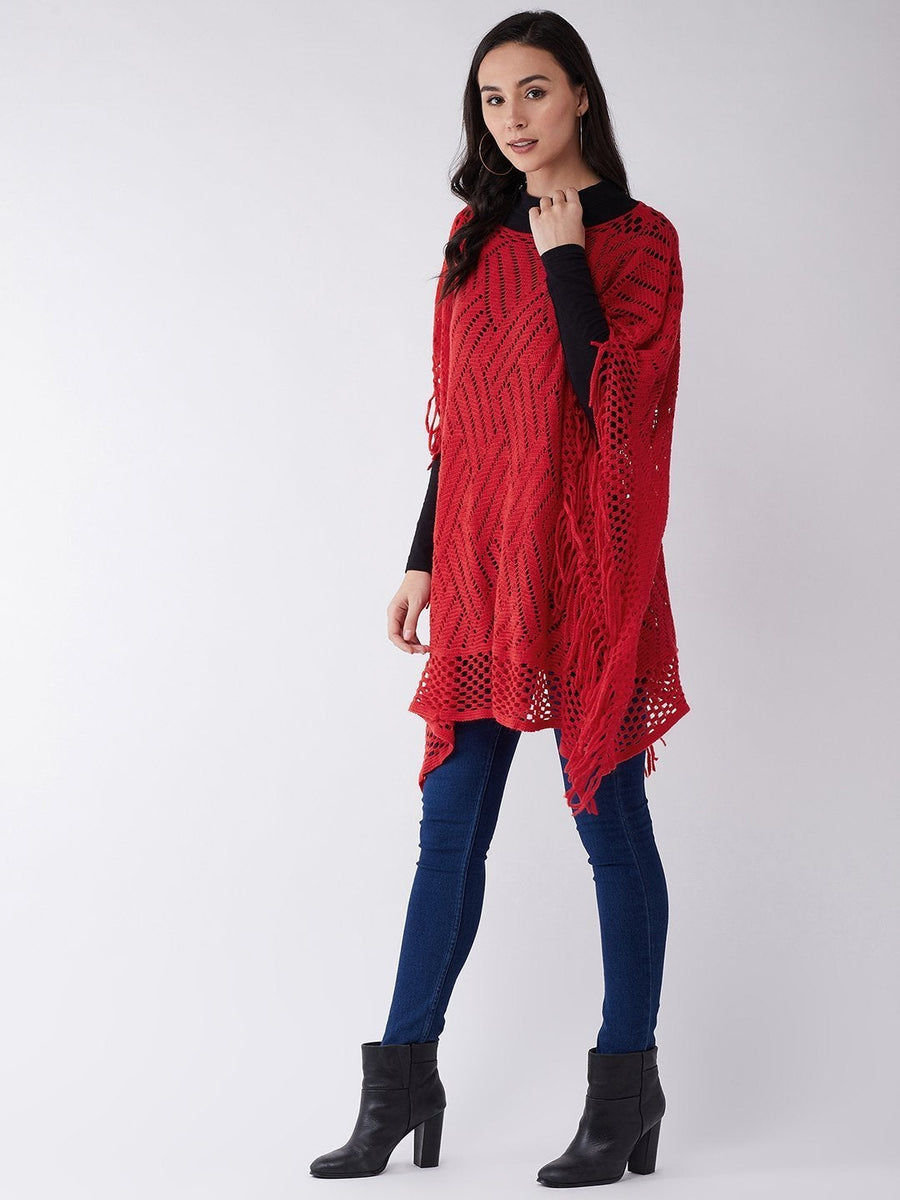 Buy Women'S Red Net Poncho - Inweave Online at Best Price | Trendia