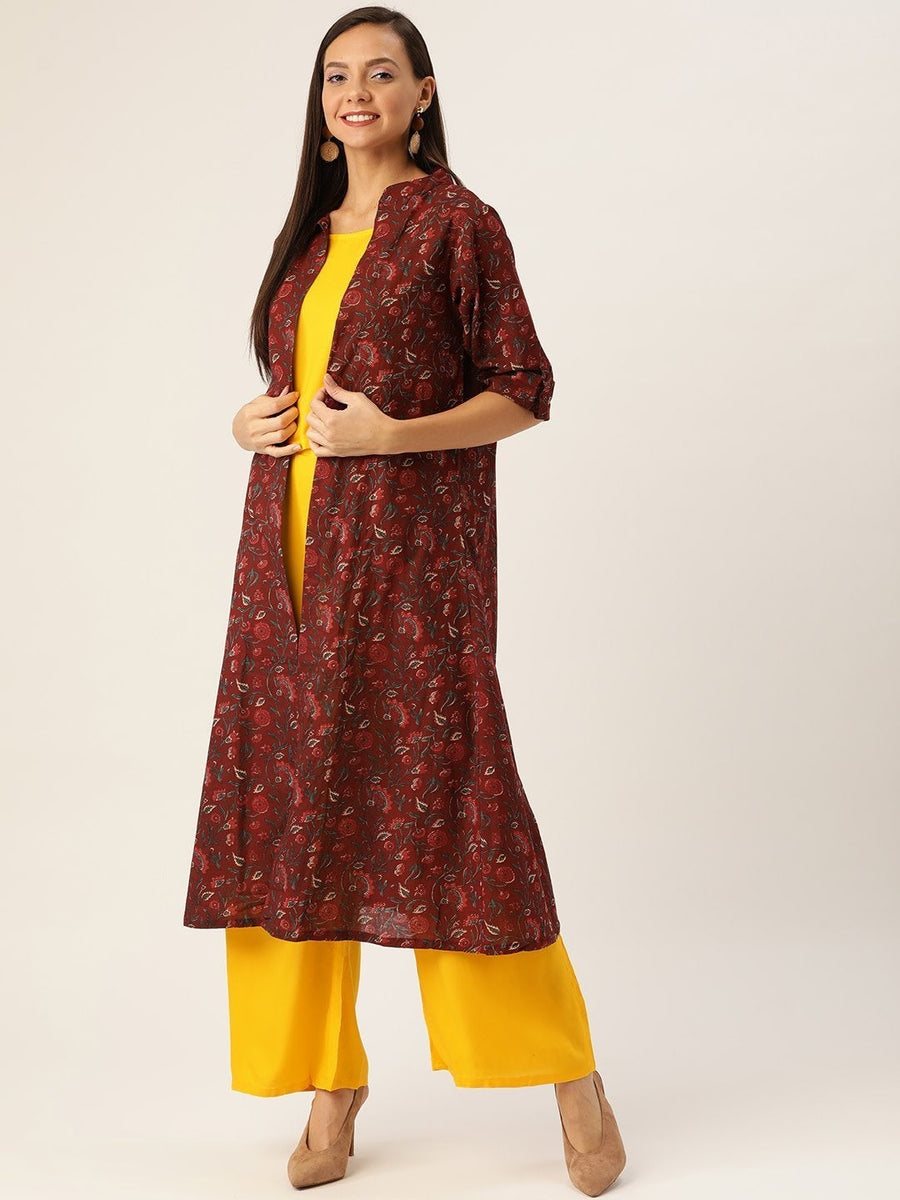 Buy Women'S Yellow Set With Maroon Shrug - Inweave Online at Best Price ...