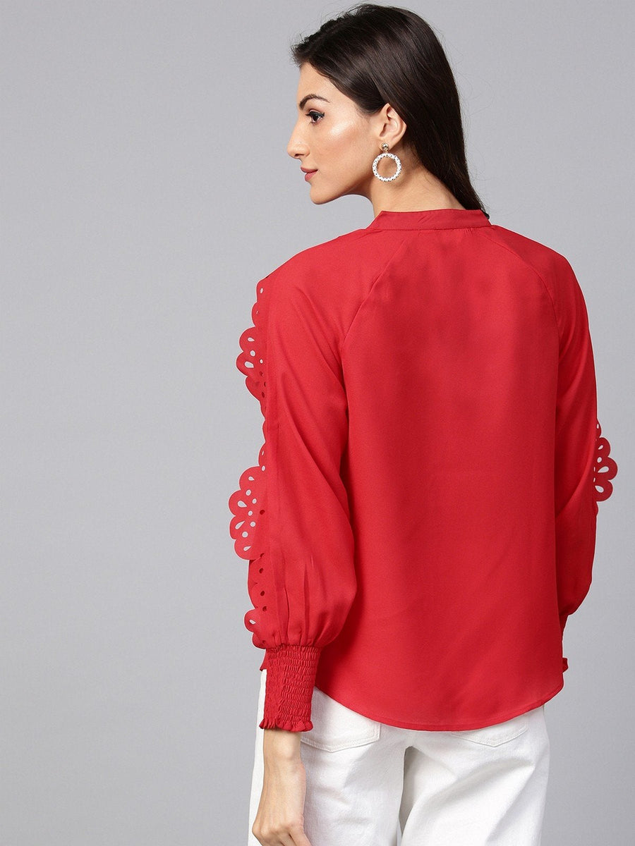 Buy Women's Solid Top With Laser Cut Sleeves online at Trendia