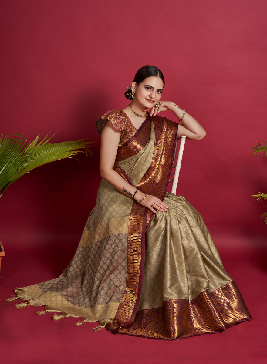 Women's Light Brown Color Silk Saree Collection – Trendia