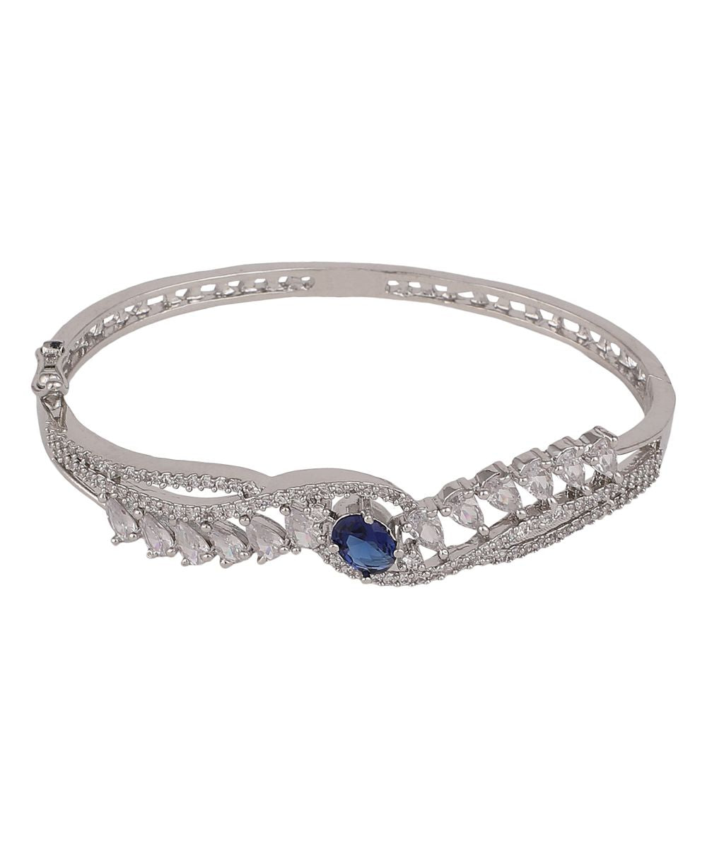 Women's American Diamond Blue Ruby Stone Silver Statement Bracelet ...