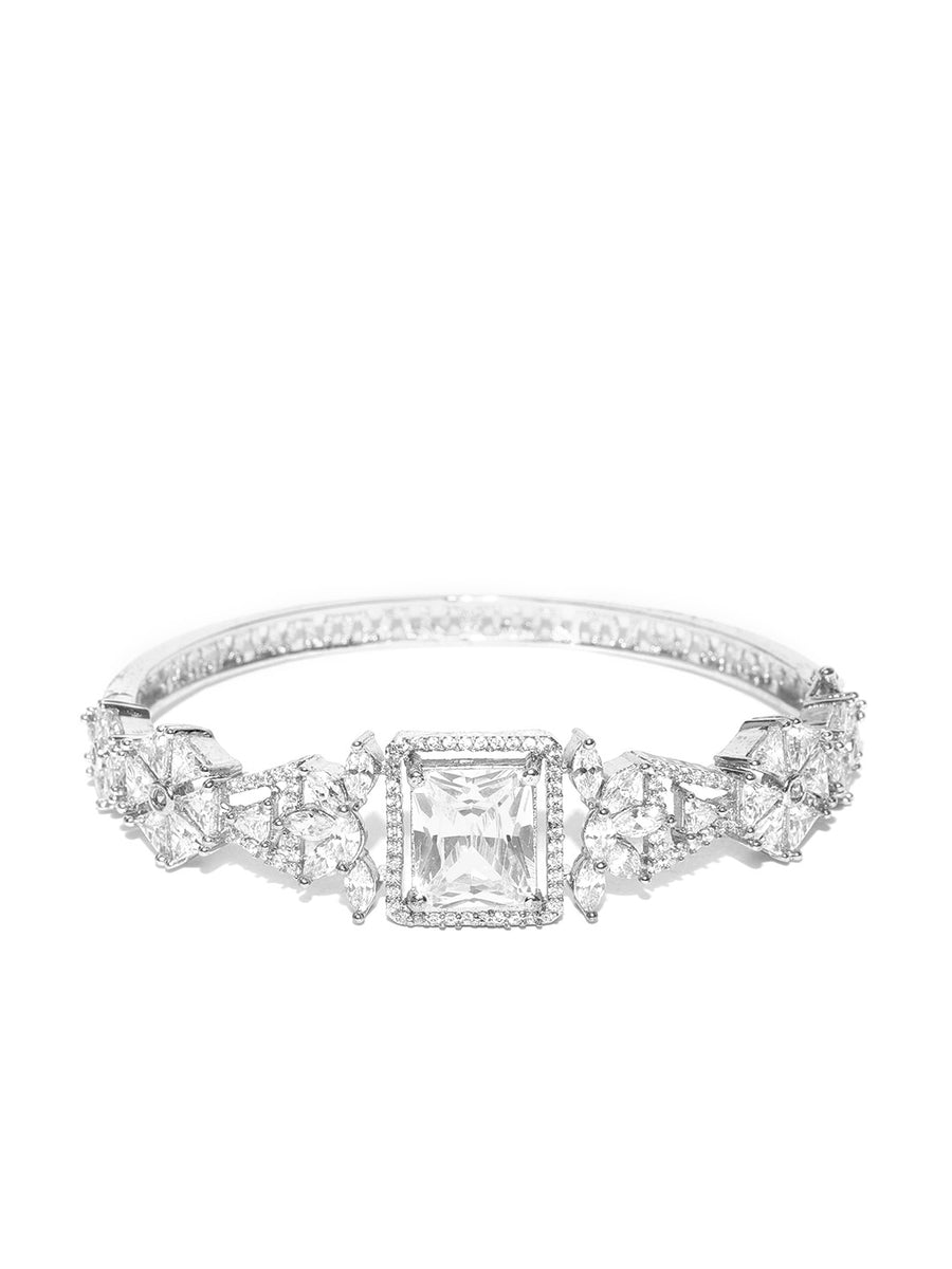Buy Women's Silver-Plated And American Diamond Studded Bracelet In ...
