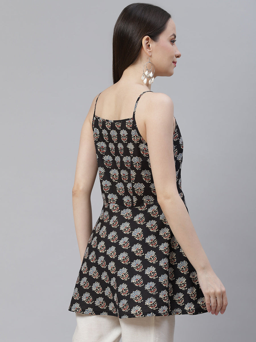 Women's Block Printed Shoulder Strip Cotton Top - Wahenoor – Trendia