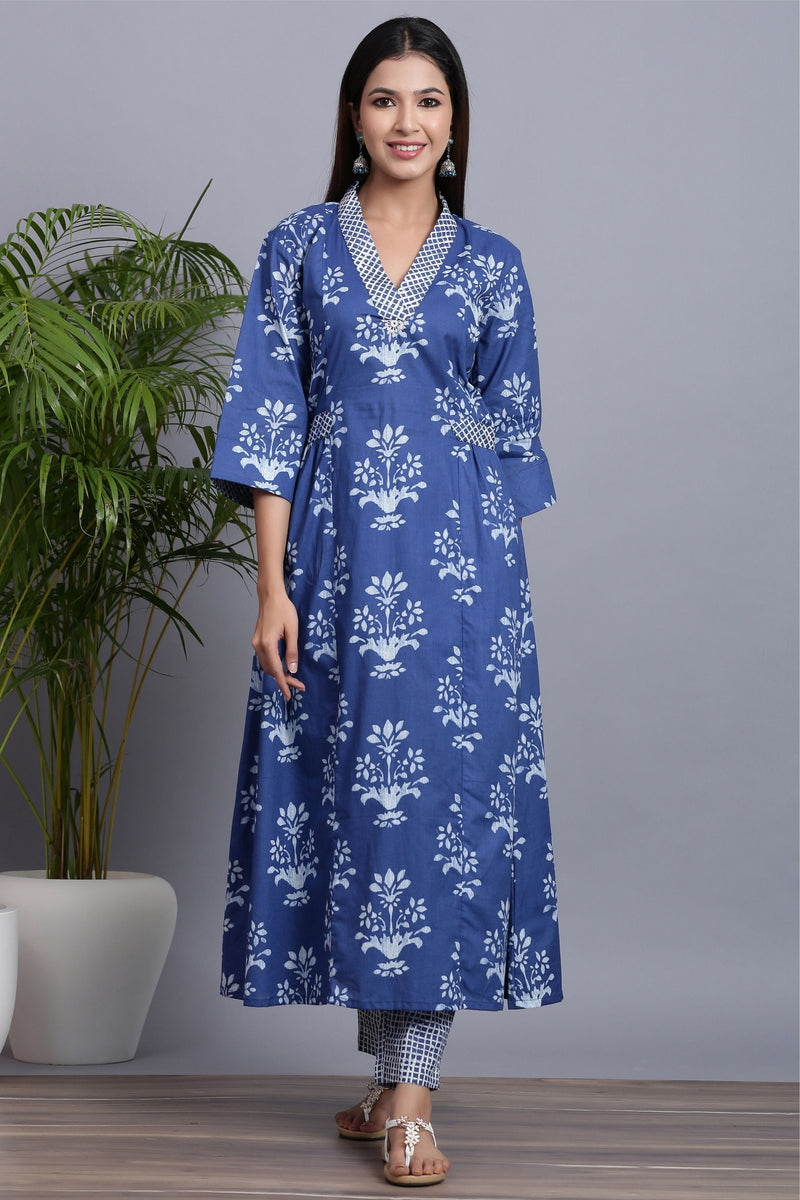 Women's Floral Indigo Kurta Set-Gillori – Trendia