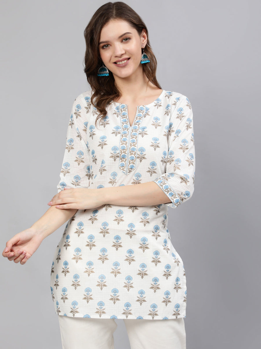 Women's Off-White Straight Tunic With Three Quaretr Sleeves – Trendia