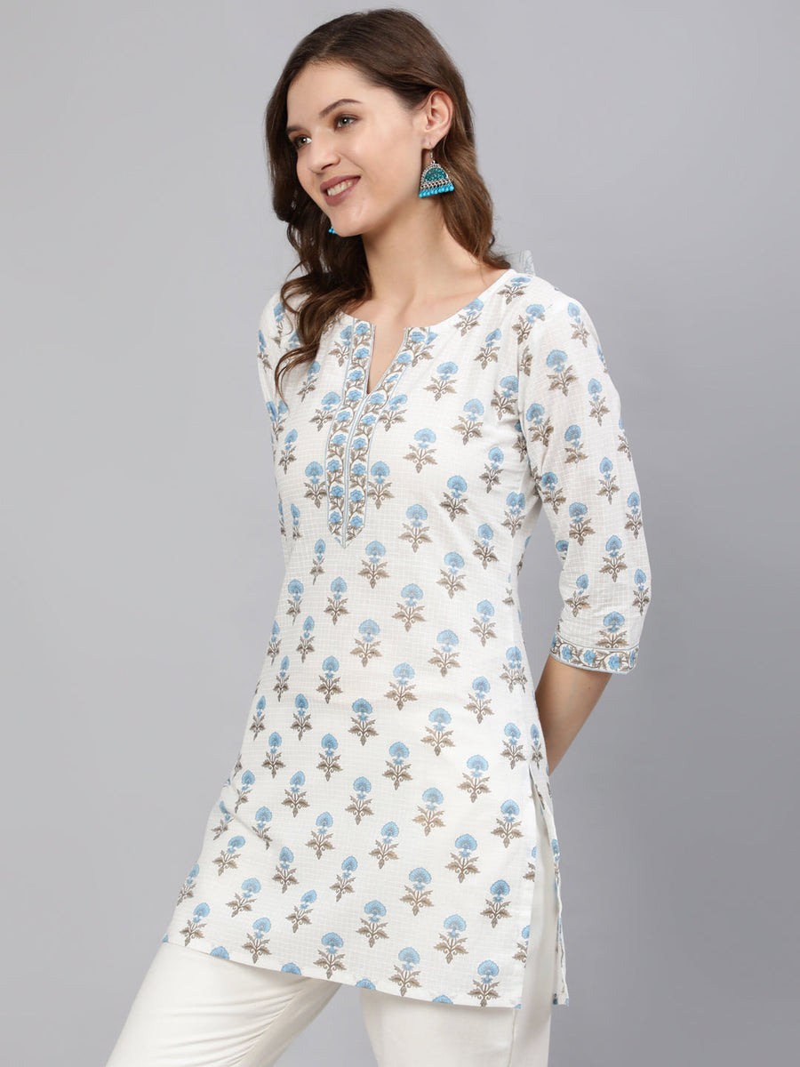Women's Off-White Straight Tunic With Three Quaretr Sleeves – Trendia