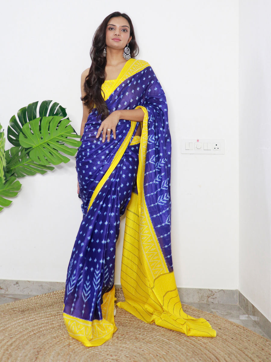 Women's Cotton Blue Printed Designer Saree With Blouse Piece - Sareema ...