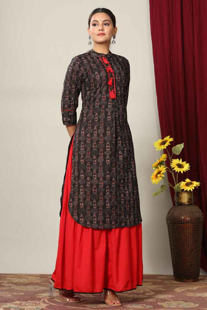 Women's Pure Cotton Printed Straight Kurta And Skirt - Miravan – Trendia