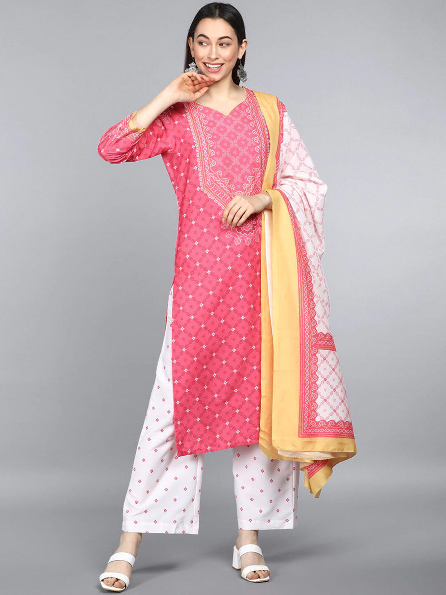 Women's Polyester Printed Kurta Pants And Dupatta Set – Trendia