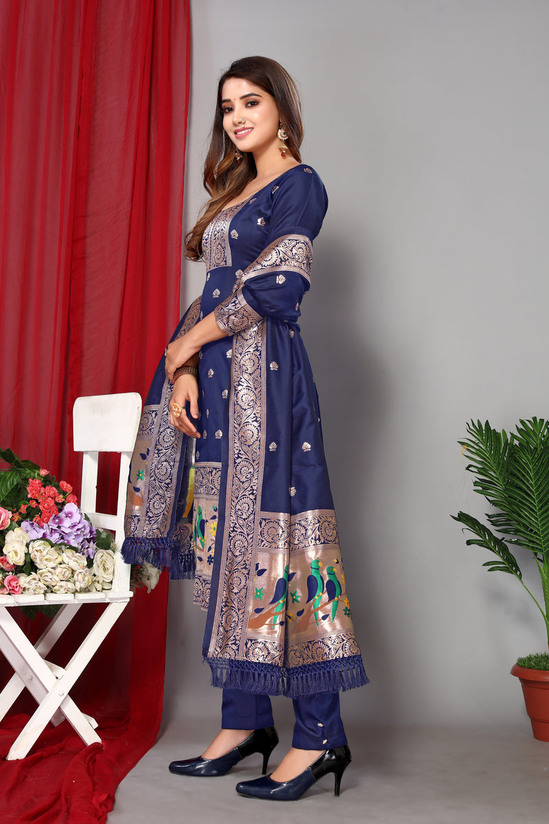 Women's Blue Paithani Dress Mateiral Collection – Trendia