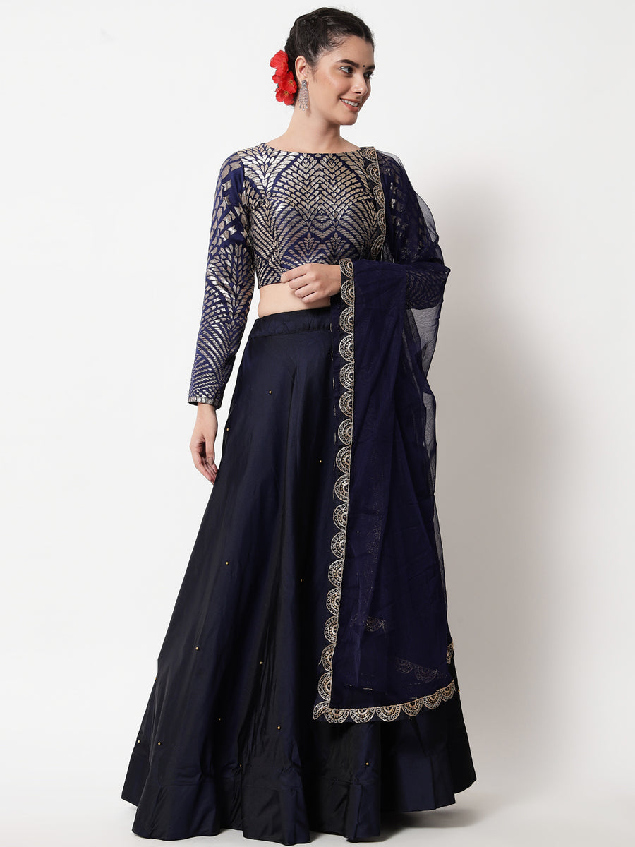 Women's Navy Blue Color Lehenga Set – Trendia