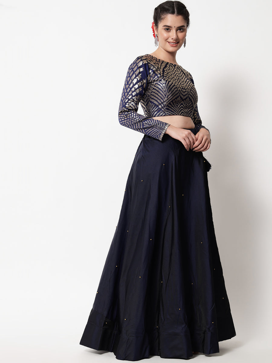 Women's Navy Blue Color Lehenga Set – Trendia