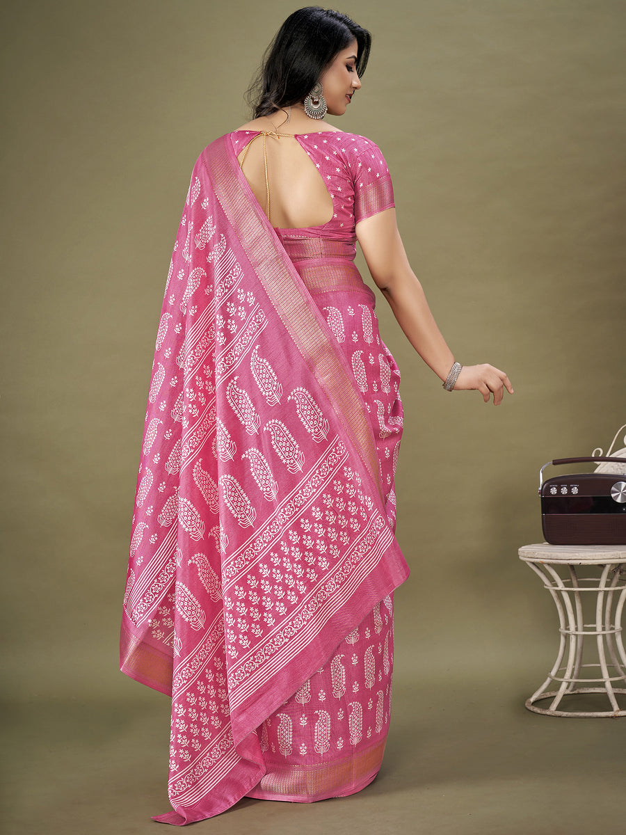Women's Dola Silk Pink Printed Designer Saree With Blouse Piece - Sare ...