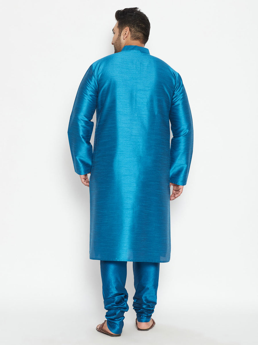 Men's Plus Turquoise Silk Blend Kurta Pyjama Set – Trendia