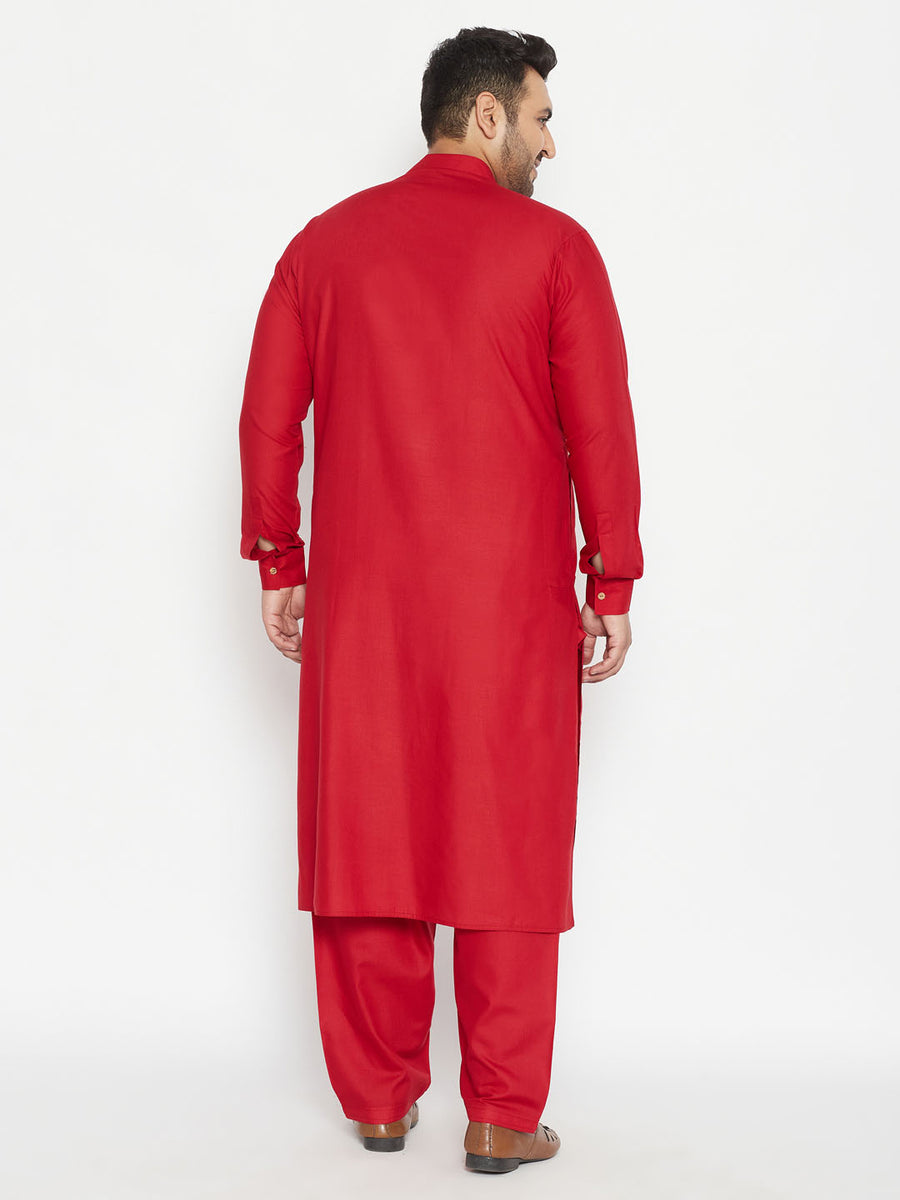 Men's Plus Maroon Cotton Blend Pathani Set - Vastramay – Trendia