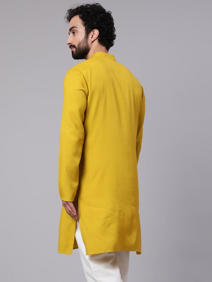 Men's Mustard Embroidered Long Kurta - Aks Men – Trendia