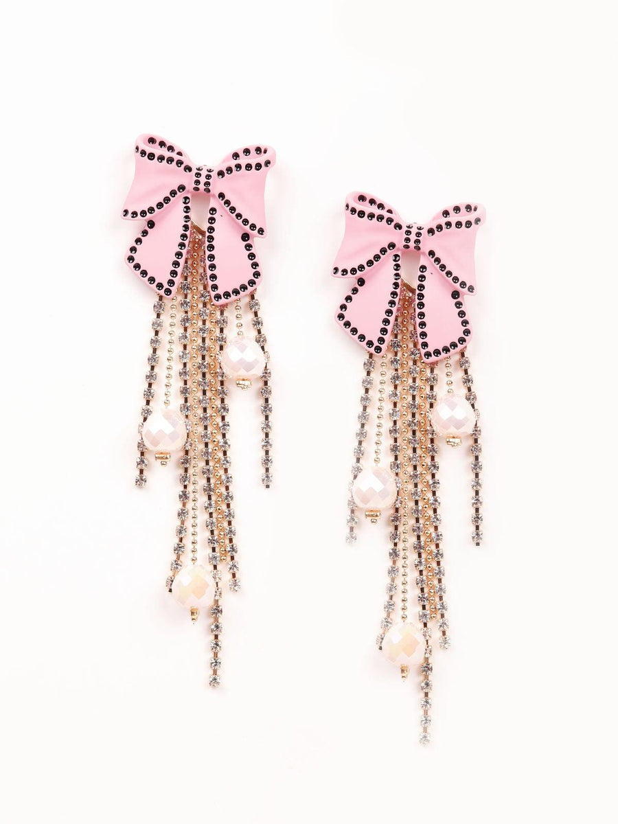 Women's Stunning Baby Pink Bow-Shaped Tassel Earrings - Odette – Trendia