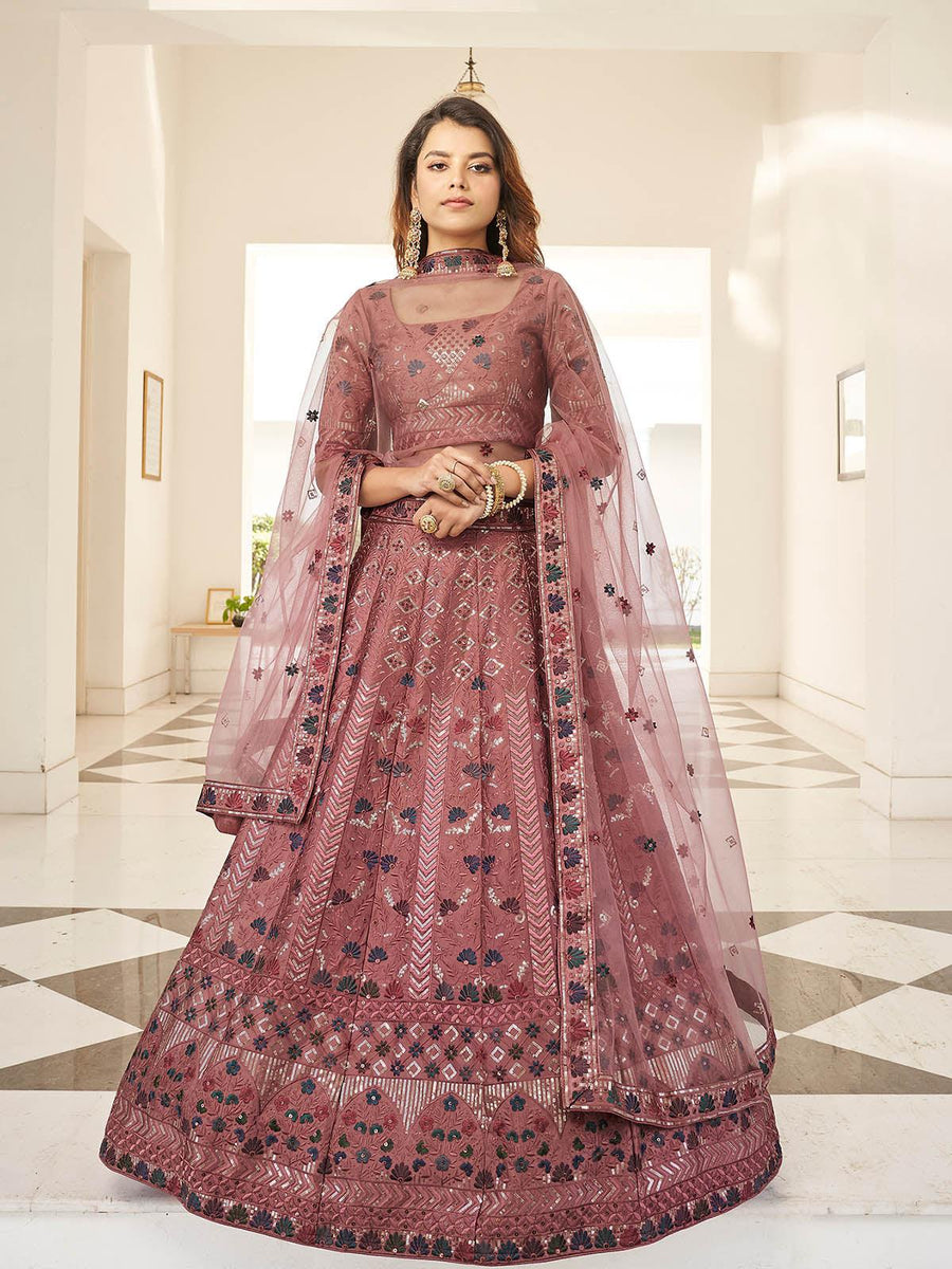 Women's Stylish Rust Orange Silk Lehenga Se – Trendia