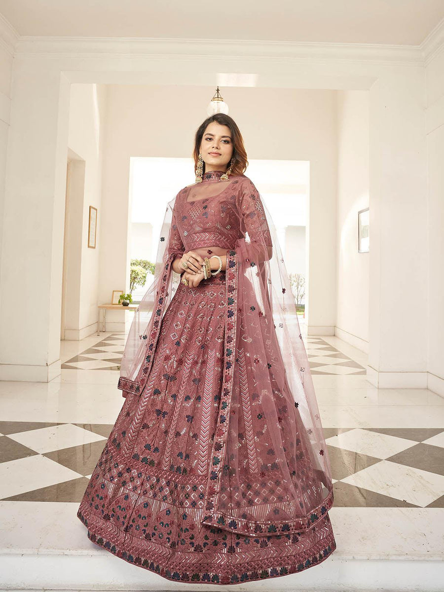 Women's Stylish Rust Orange Silk Lehenga Se – Trendia